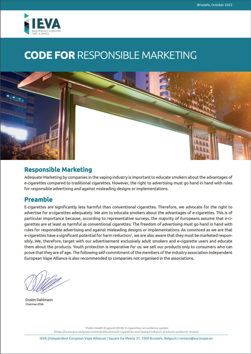 Responsible Marketing – IEVA – Independent European Vape Alliance